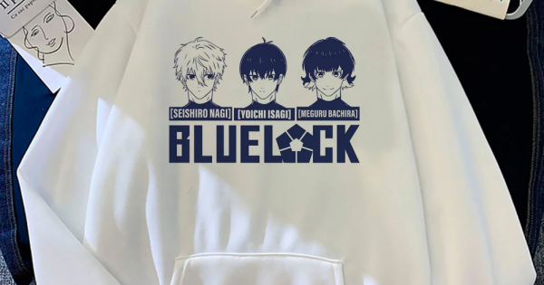 Blue Lock Face Beyaz Kapşonlu Sweatshirt